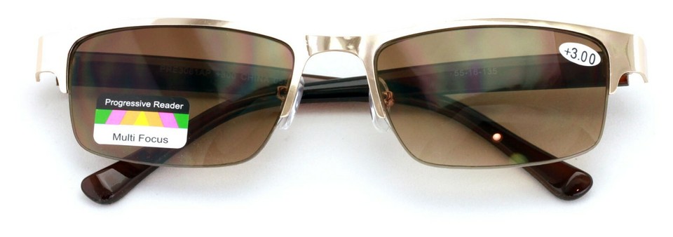 Metal Rectangle Progressive No Line Reading Glasses Tri-Focal ...