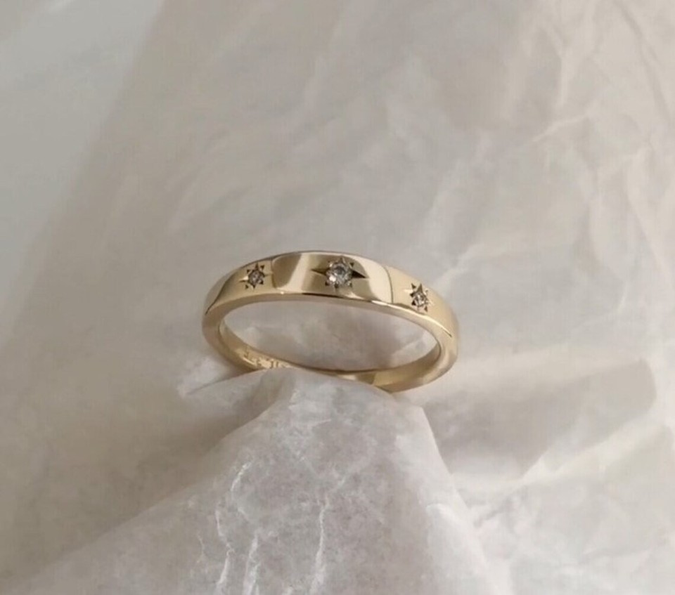 14K Gold Star Set Diamond Signet Band Ring - Star Setting Diamond Band ...