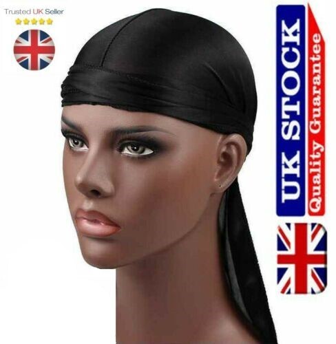 Unisex Men Women Bandana Durag Headwear Long Tail Soft Silk Pirate Cap
