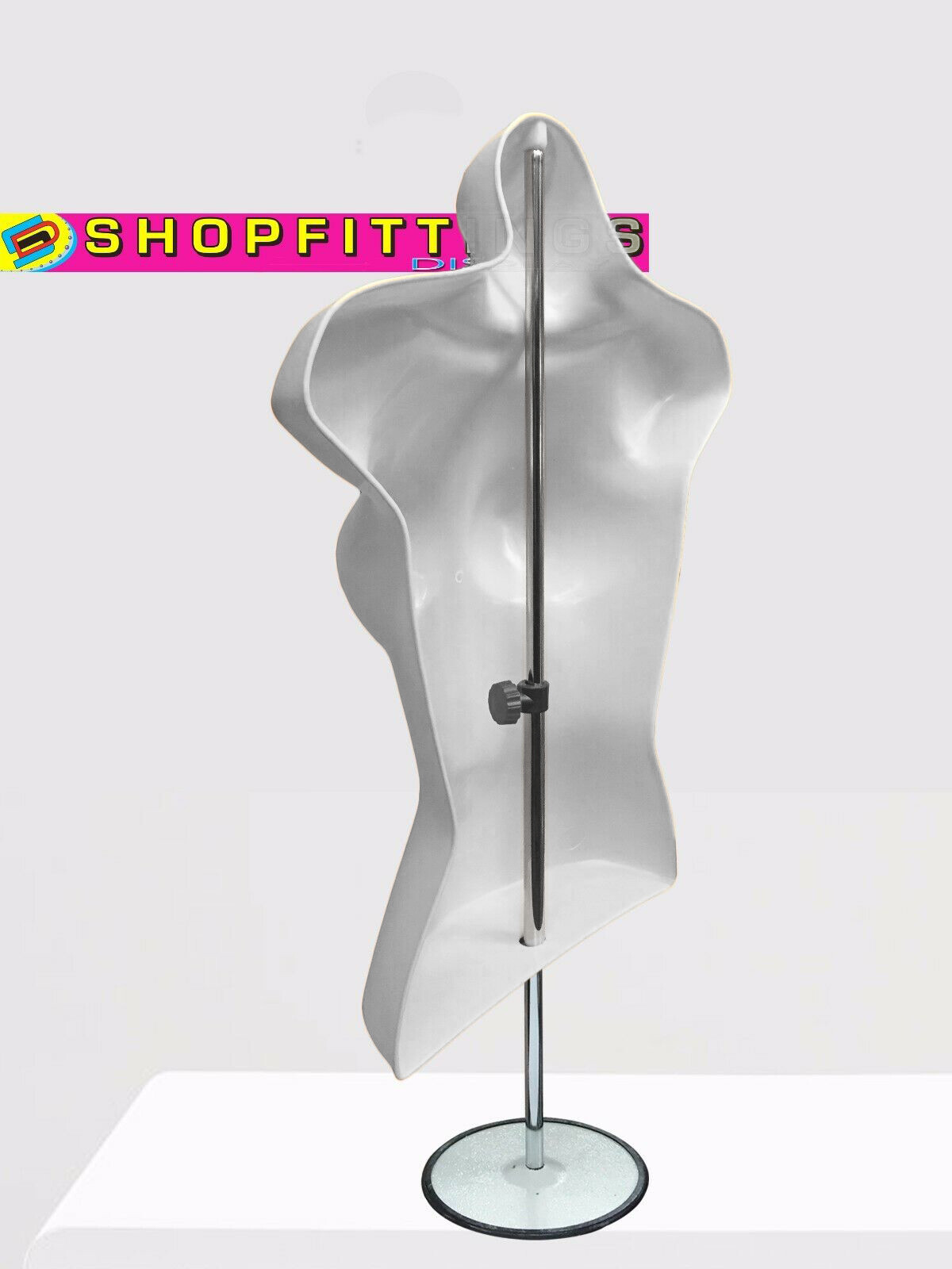 FEMALE MANNEQUIN FREESTANDING 3QTR BODY FORM TOP TABLE WITH ROUND STAND ...
