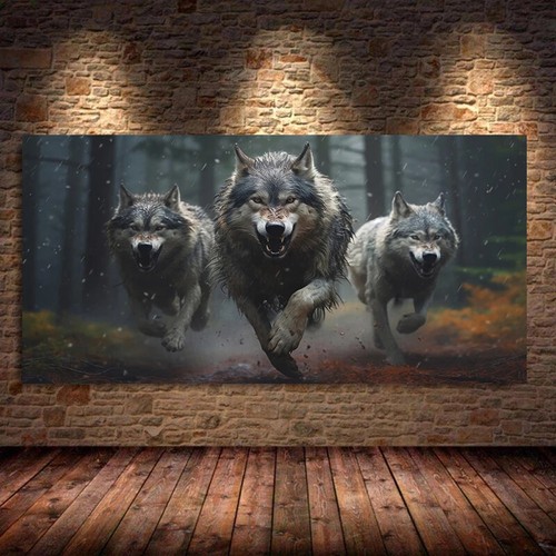 Three Wolf Running Howl Wildlife Animals Canvas Painting Prints Wall ...