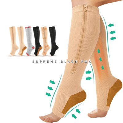 Open Toe Zipper Compression Socks Support Graduated Stockings Unisex 20 ...