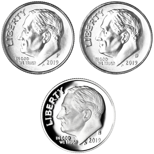 2019 P+D+S Roosevelt Dime 3 Coin Set Pulled From Mint Proof Sets | eBay