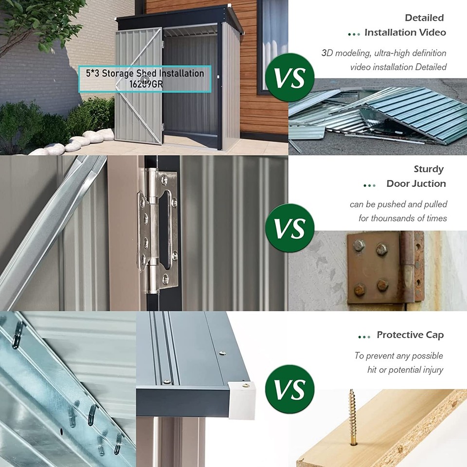 5 X 3FT Metal Garden Shed Outdoor Storage Cabinet House Box Pent Roof ...