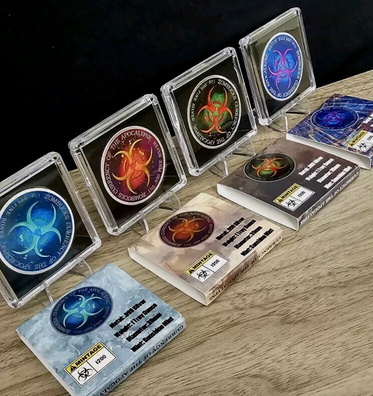 4 Colorized Zombucks World 1 oz Silver Rounds Limited Colorized Edition ...