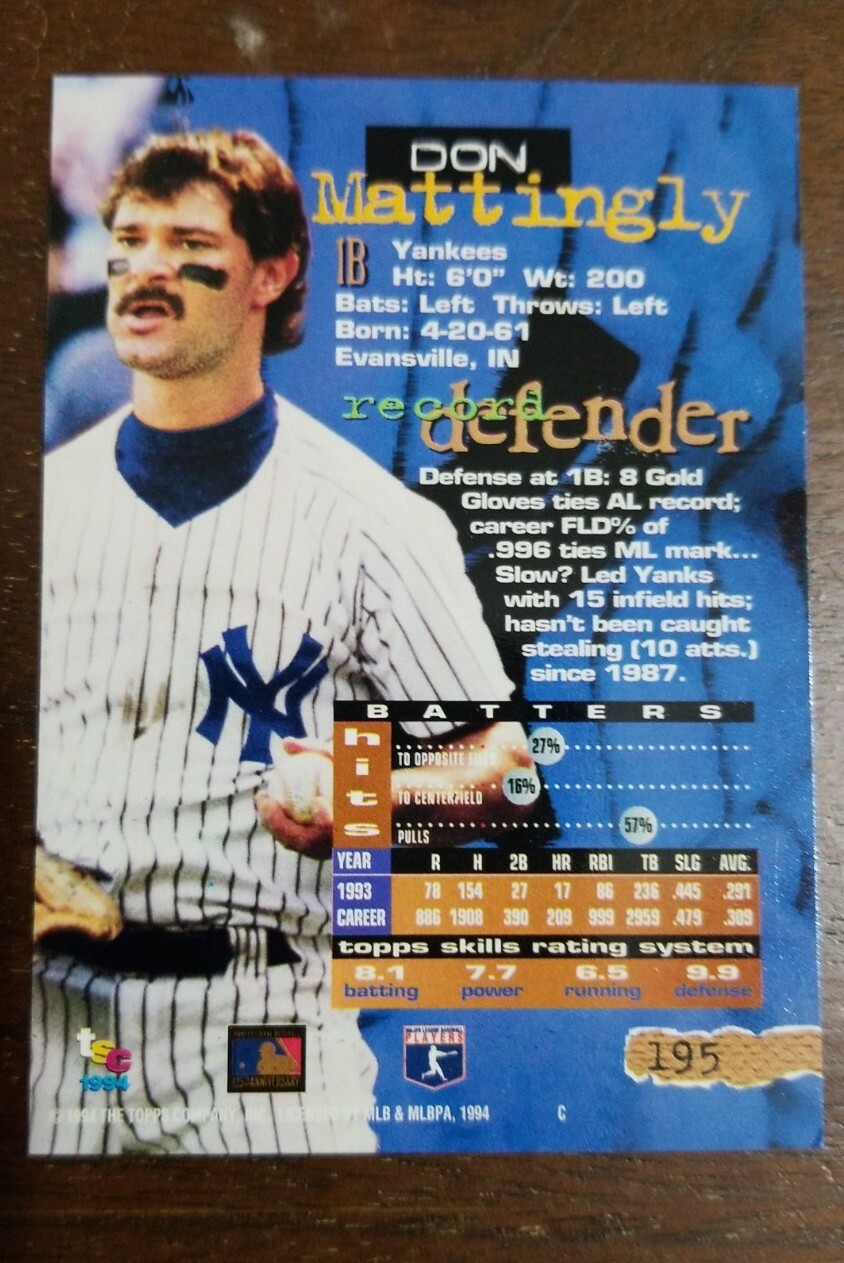 1994 Topps Stadium Club - #195 Don Mattingly for sale online | eBay