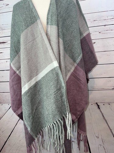 Woolrich Shawl Sweater Lagenlook ONE SIZE Poncho Fringed Oversized ...