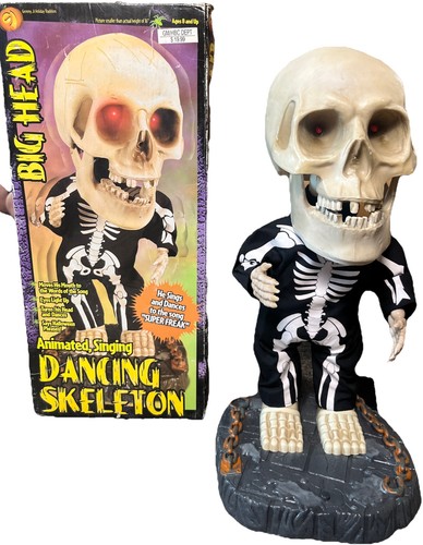 Gemmy Big Head Dancing Skeleton Animated Singing Lighted 16" Vtg ...
