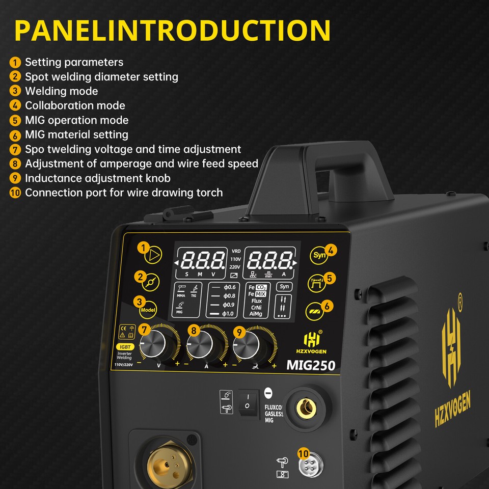 250A 6in1 Aluminum MIG Welder Gas/Gasless MIG Stick Lift TIG/Spool Gun ...