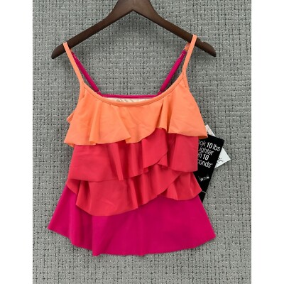 Miraclesuit Tankini Womens 8 Coral Pink Tiered Ruffle Swim Top Built in ...