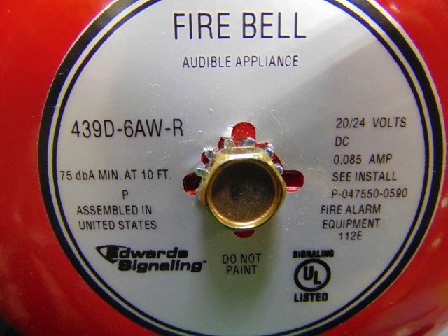 Edwards Signaling Fire Bell 24vdc Red 439d-6aw-r for sale online | eBay