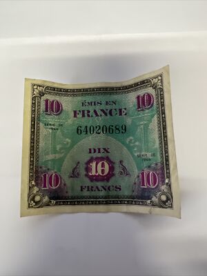 WW2 French 10 Franc 1944 (Allied Occupation Currency) France Banknote ...