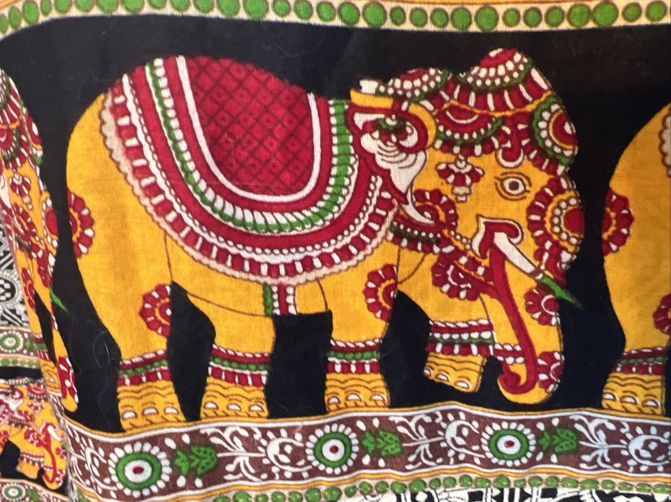 VTG Boho FESTIVAL Dress ELEPHANTS Mix Print INDIA Ethnic Hippie VACAY ...