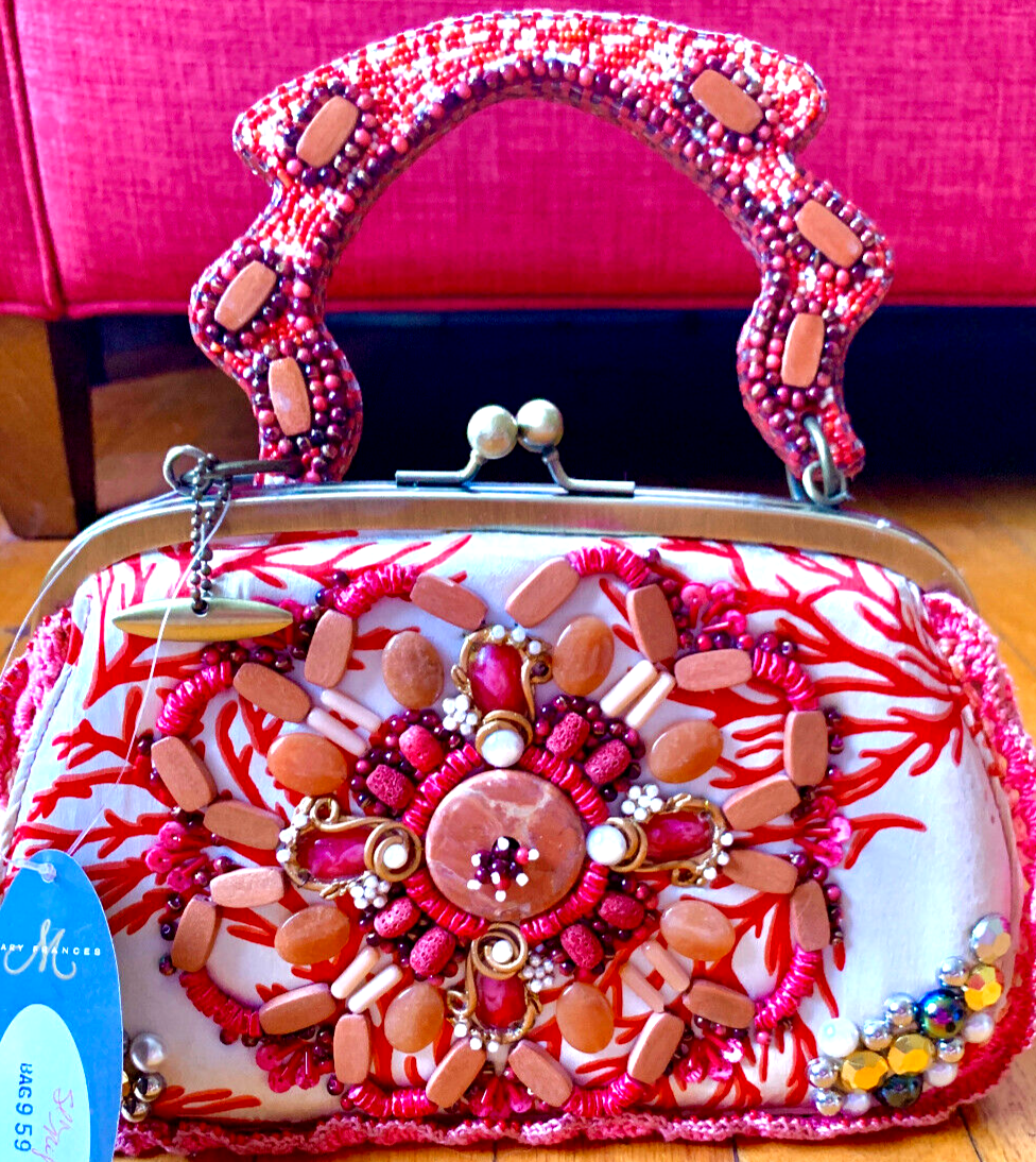 NOS Mary Frances Sea Nymph Beaded Top Handle Coral Pink Sea Barbie ...