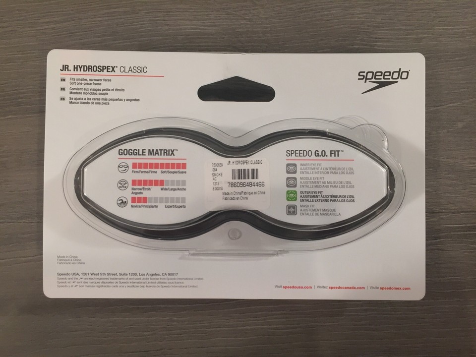 Speedo Hydrospex Classic Jr. Swim Goggles Age 6 - 14 Smoke Ice Swimming ...