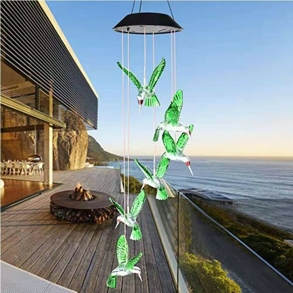 Color-Changing LED Solar Powered Hummingbird Wind Chime Lights Yard ...