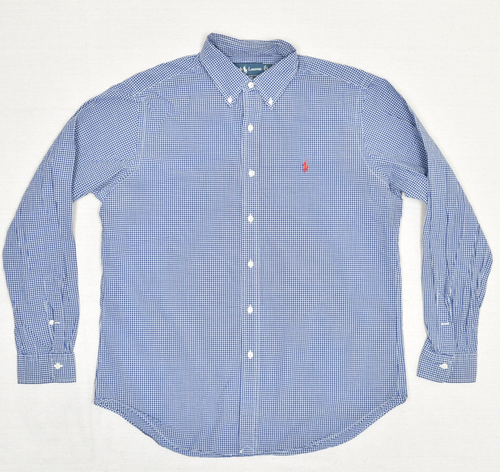 Ralph Lauren Men Button Down Shirt Plaid Long Sleeve Cotton Blue Size L ...