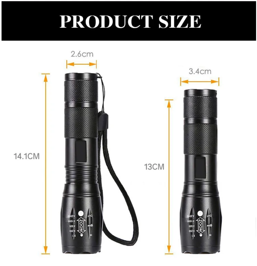 Super-Bright 90000LM LED Tactical Flashlight 5 Modes Zoomable Torch ...
