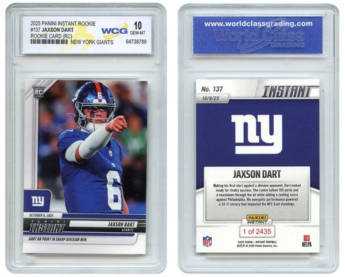 2025 NFL Panini JAXSON DART NY Giants QB ROOKIE CARD RC #137 GEM-MINT ...