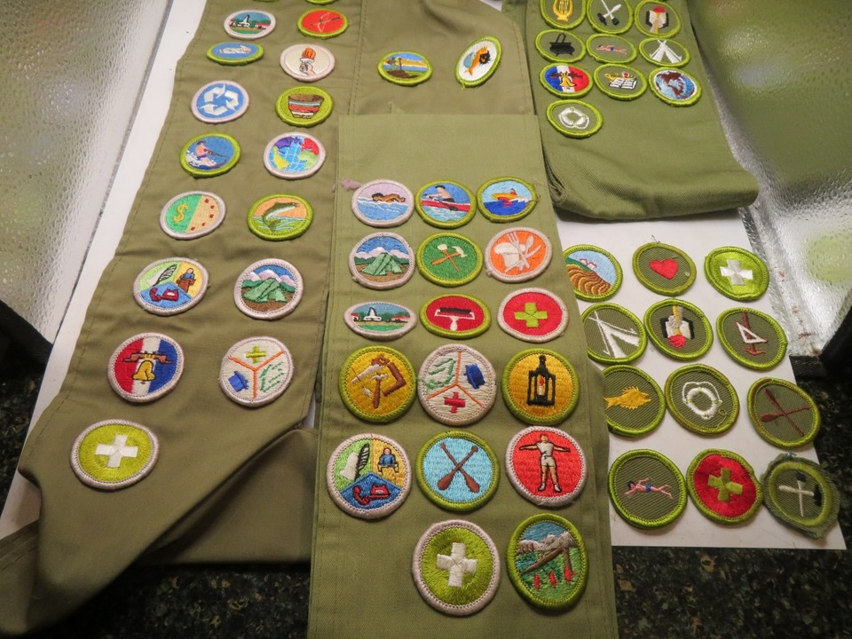 Vintage Boy Scouts Merit Badges 3 Sashes BSA 63 merit badges 12 loose ...