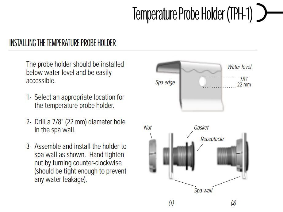 Spa Tru-wall Temperature sensor probe mount HOLDER for 3/8" diamater ...