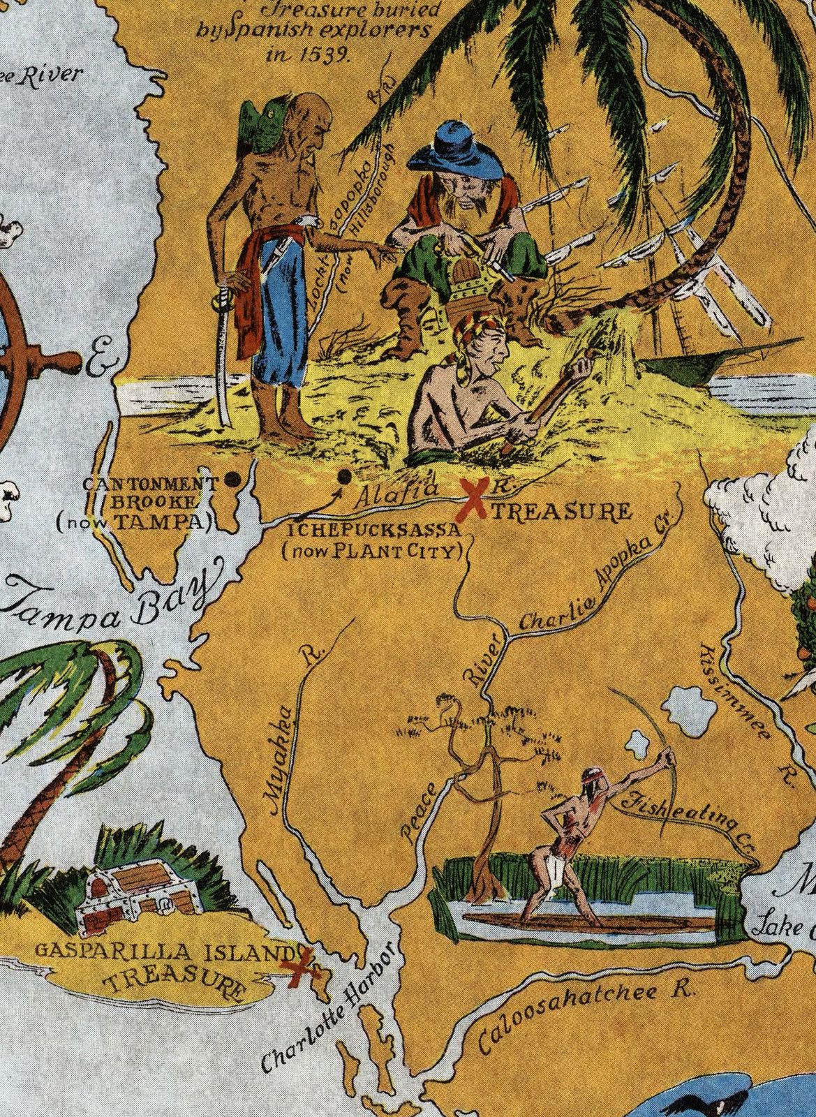 Florida Buried Treasure Hunting Pirate Map Poster Wall Art Print ...