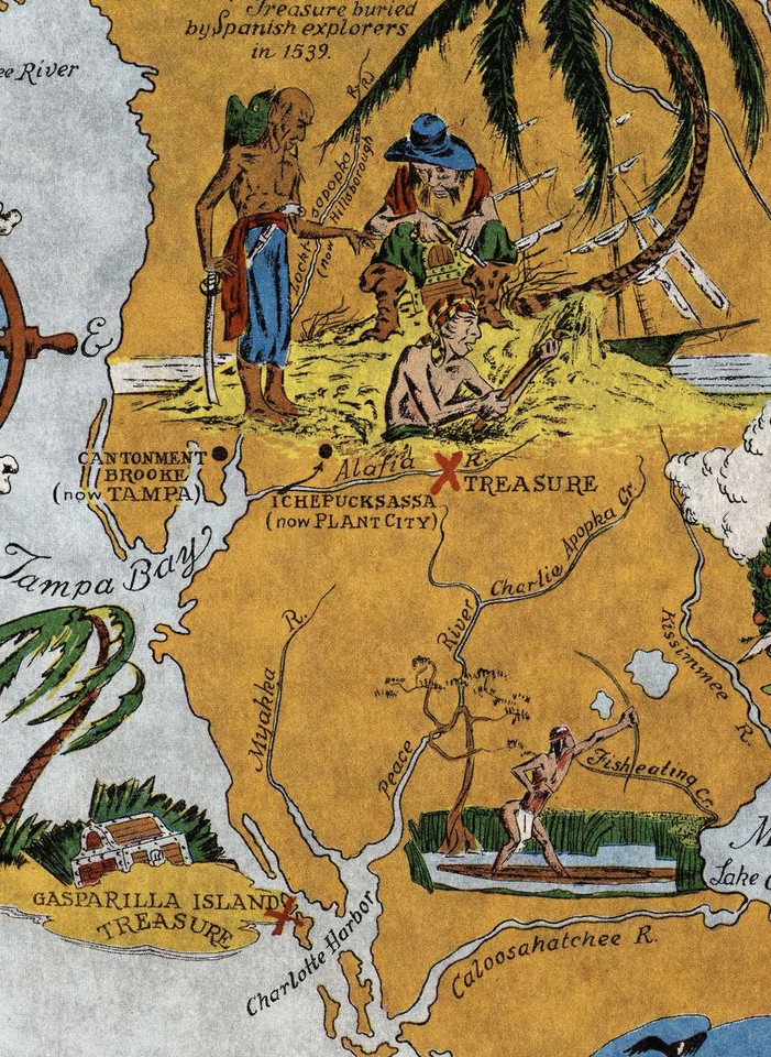 Florida Buried Treasure Hunting Pirate Map Poster Wall Art Print ...