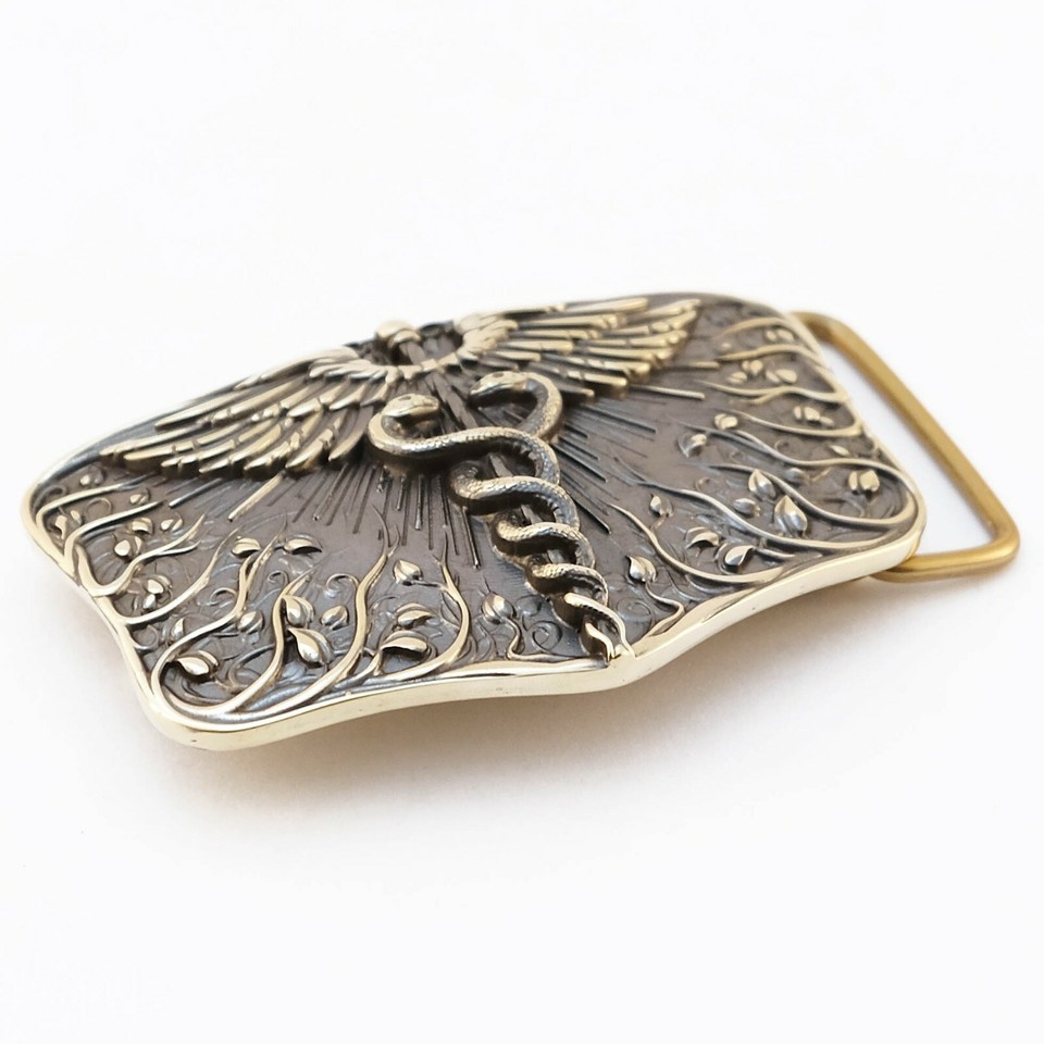 Medical brass belt buckle Caduceus, Handmade physician Medical Corps ...