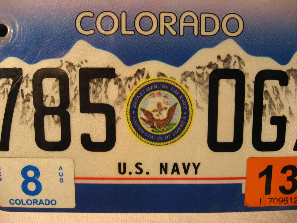 2013 Colorado U.S. Navy Motorcycle License Plate #785 OGX - Excellent ...