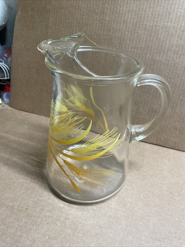 Vintage 80-OZ GLASS PITCHER Wheat Decoration ICE CATCHER SPOUT 9 ...