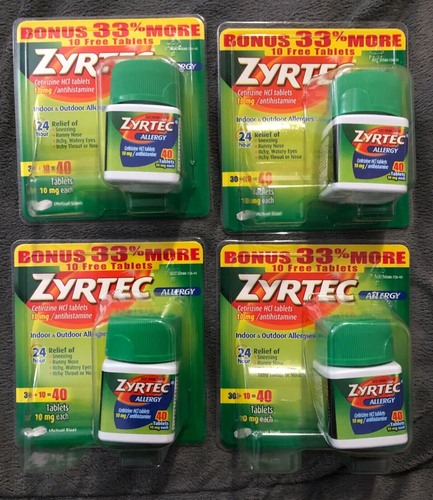New Lot of 4 Packages Zyrtec Allergy 40 Antihistamine 40x4 160 Tablets ...