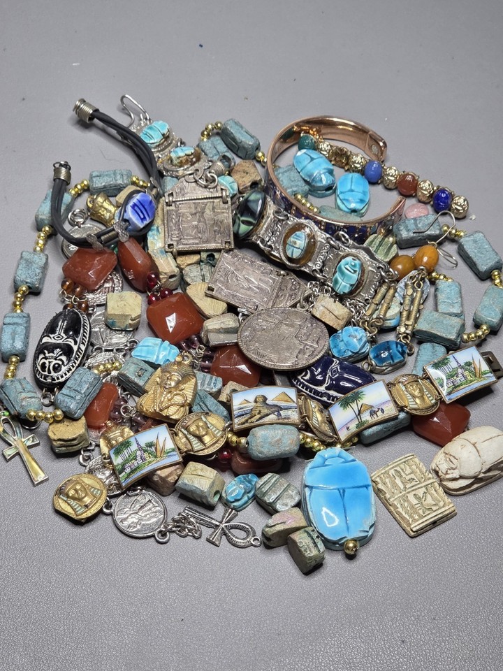 JOB LOT BROKEN VINTAGE AND MODERN EGYPTIAN & SCARAB BEETLE JEWELLERY ...