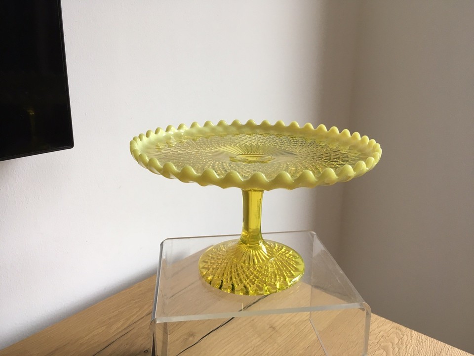 Antique Davidson Pearline Vaseline Uranium Glass Pedestal Tazza Comport ...