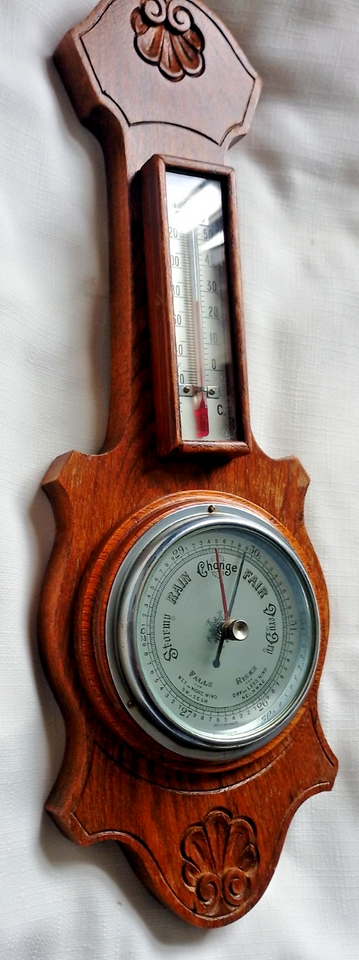 Nice Size - nice looking wooden aneroid barometer/thermometer - 45cm x ...