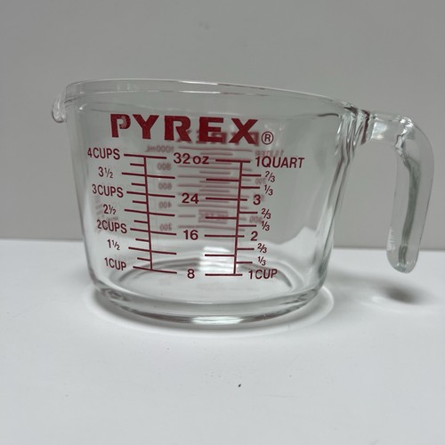 Pyrex 4-Cup- 1 Quart Glass Measuring Cup Red Lettering Open Handle | eBay