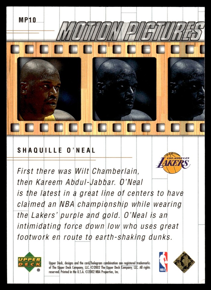 Shaquille O'Neal 2001 Upper Deck Motion Pictures Card #MP10 | eBay