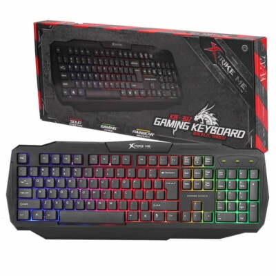 XTRIKE Gaming Keyboard USB Wired Rainbow LED Light For PC Laptop Xbox ...