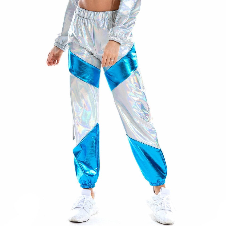 Women Reflective Long Pants Loose Holographic Trousers Shiny Jogger ...