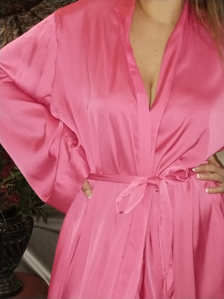 VTG Satin PINK BABYDOLL SHORTY ROBE LINGERIE NEW 48/50" FLAMINGO PINK ...