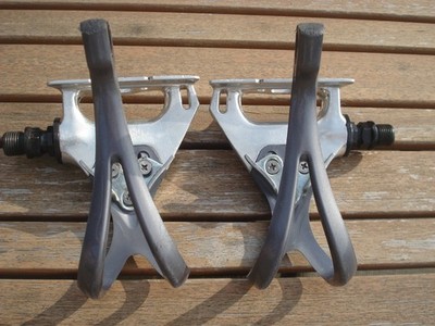 Shimano Aero Road Vintage Pedals PD-A550 silver black nylon toe clips ...