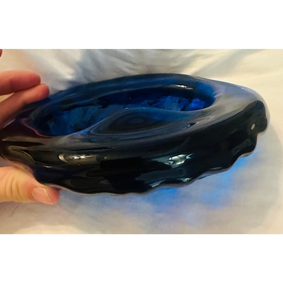 Blenko Art Glass Freeform Abstract Amoeba Ashtray Bowl Dish MCM Blue ...