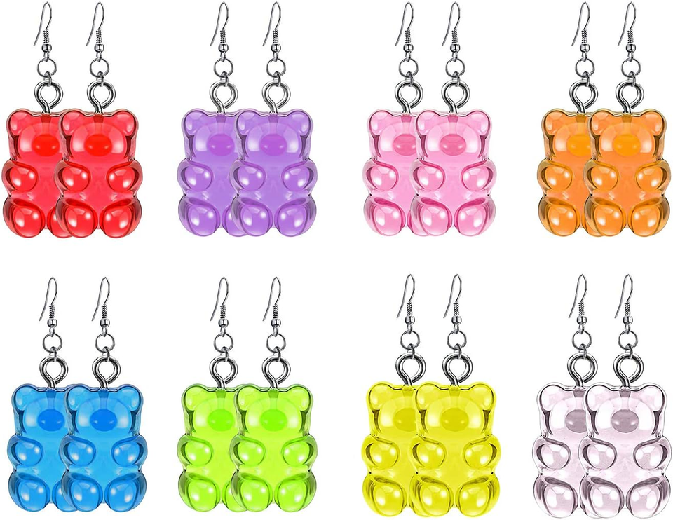 8Pairs Gummy Bear Earrings Set,Colorful Cartoon Resin Candy Dangle ...
