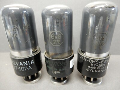 Sylvania Gray Glass 6V6 Vacuum Tubes (3) 105% 72% (Cracked Base) 97% Gm ...