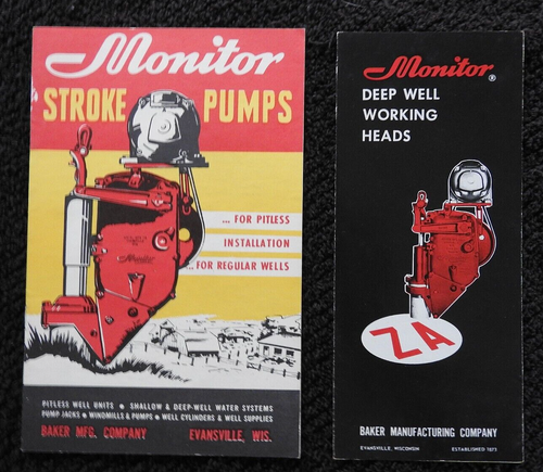 (2) 1957 Baker Mfg. Company "200ZA Monitor Stroke Pumps" Brochure ...