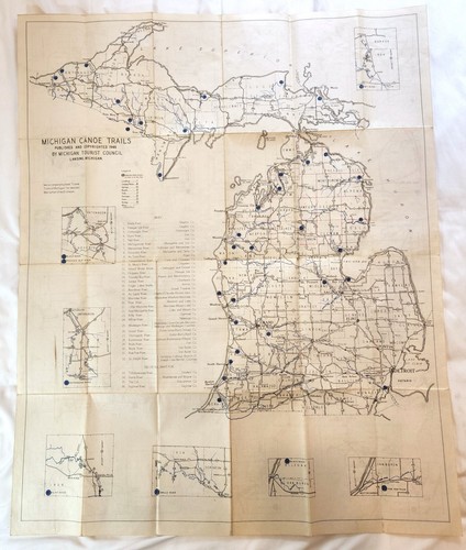 1946 canoe river trails, State of Michigan, foldout map | eBay