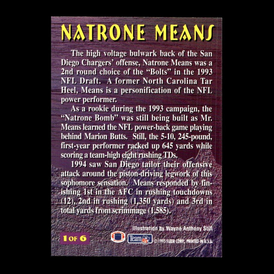 Natrone Means 1995 Fleer San Diego Chargers #1 R327C 91 | eBay