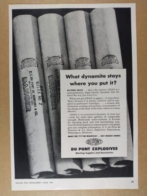 1945 DuPont Explosives Gelex Dynamite Sticks vintage print Ad | eBay