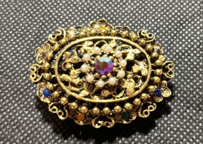 Victorian Aurora Borealis Pendant /Brooch Colorful Crystals Pearls ...