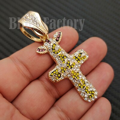 Hip Hop Iced Lab Diamond Gold PT Travis Scott Cactus Jack Cross Charm ...