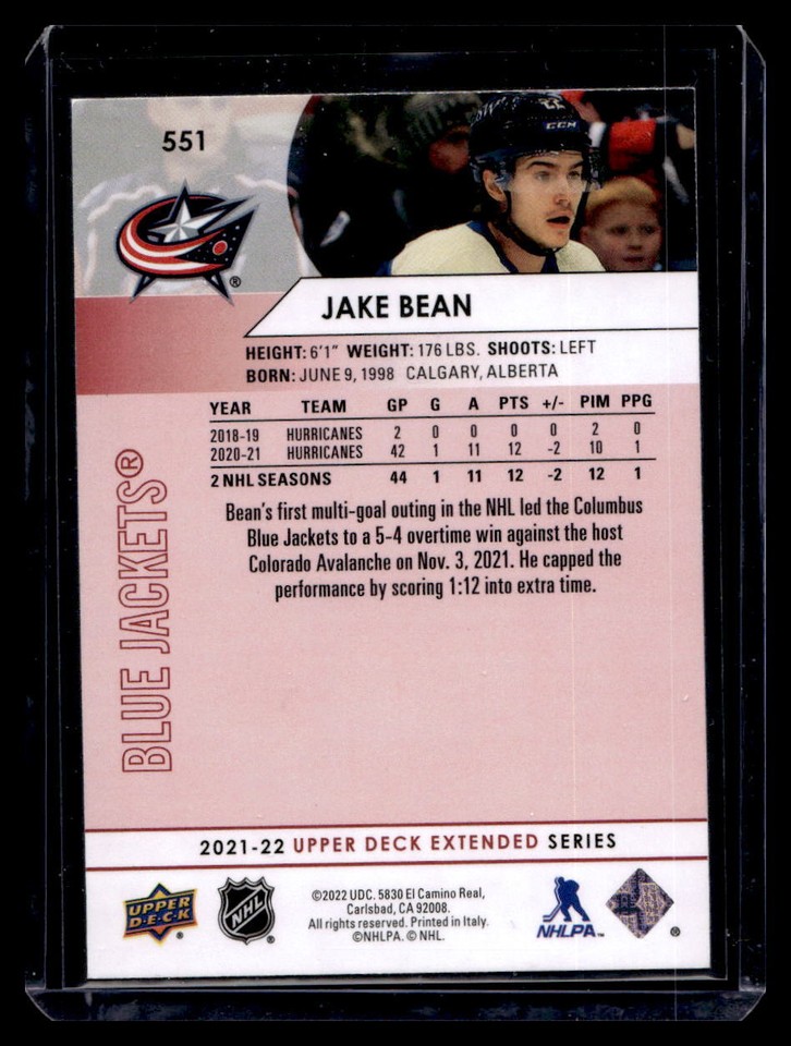 2021 UD Exclusives Jake Bean /100 #551 Columbus Blue Jackets | eBay